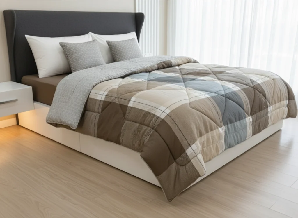 Brown Check Heavy Winter Quilt King Size 450 GSM Rajai By Vardhman ...