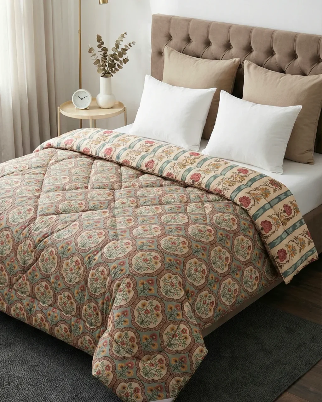 Tan Heavy Winter Rajai | 100% Cotton 300 TC | King Size 450 GSM ...